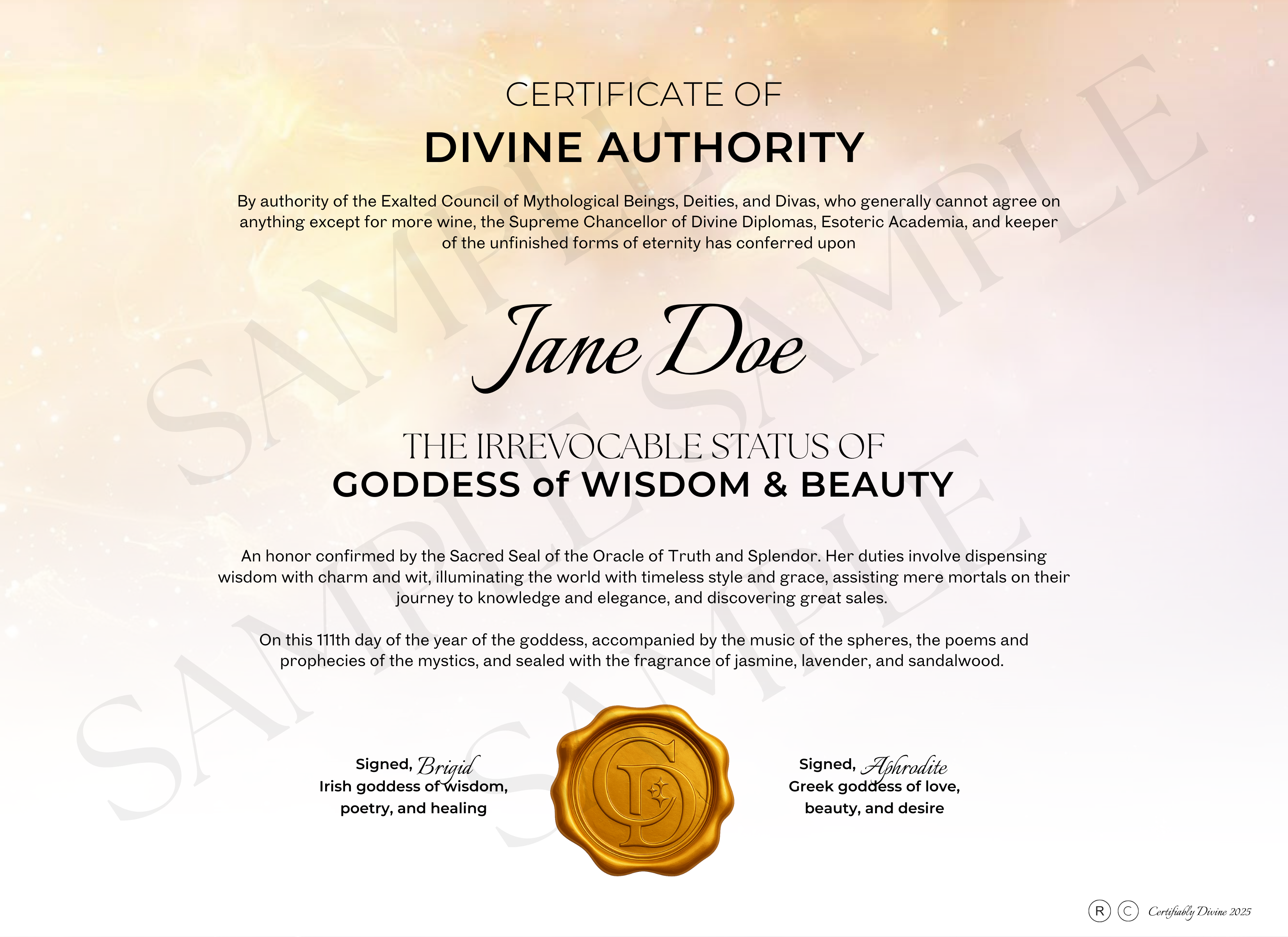 Certified Goddess of Wisdom & Beauty – Certifiably Divine
